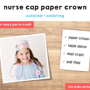 Nurse Cap Hat Paper Crown Party Coloring Printable Kids Craft Doctor ...