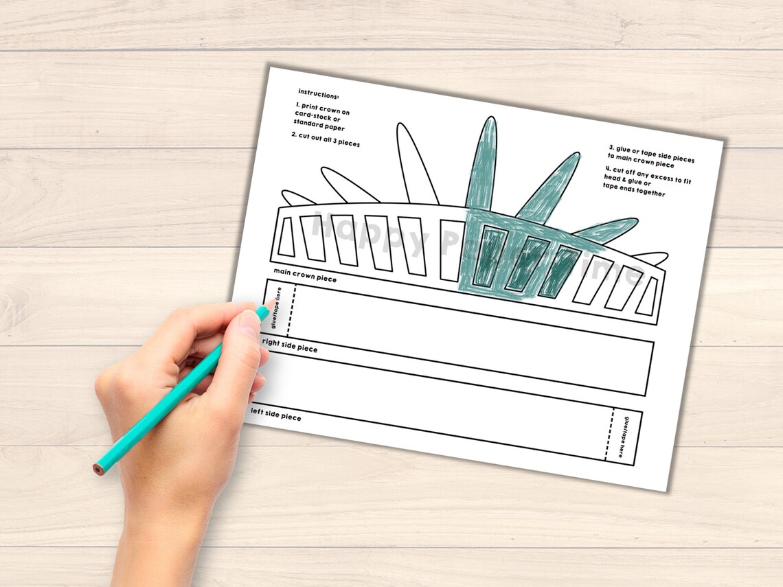 Statue of Liberty Paper Crown Coloring Printable Kids Craft - Etsy