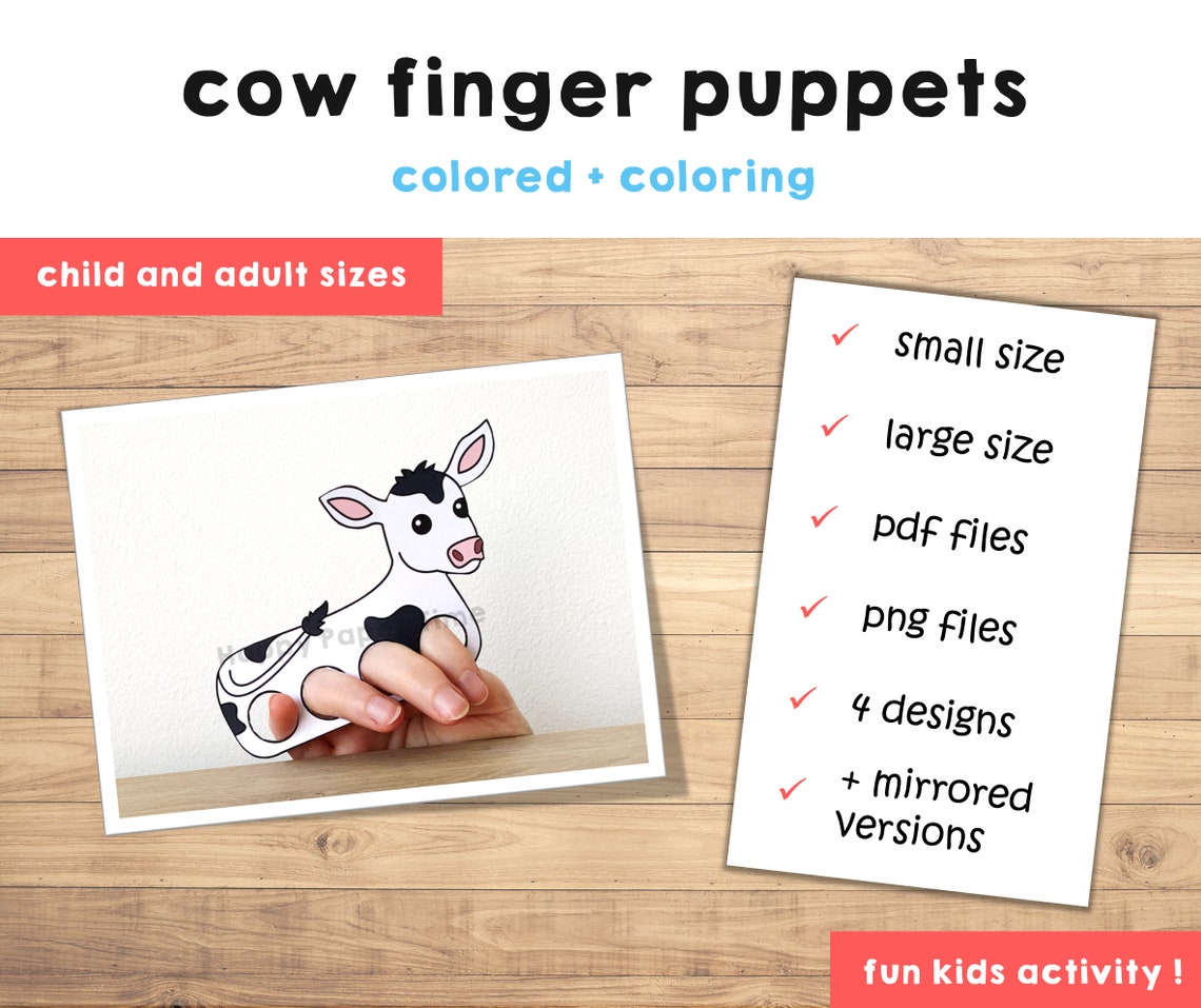 Cow Puppet Paper Craft Printable Finger Puppet Kids Craft Animal ...