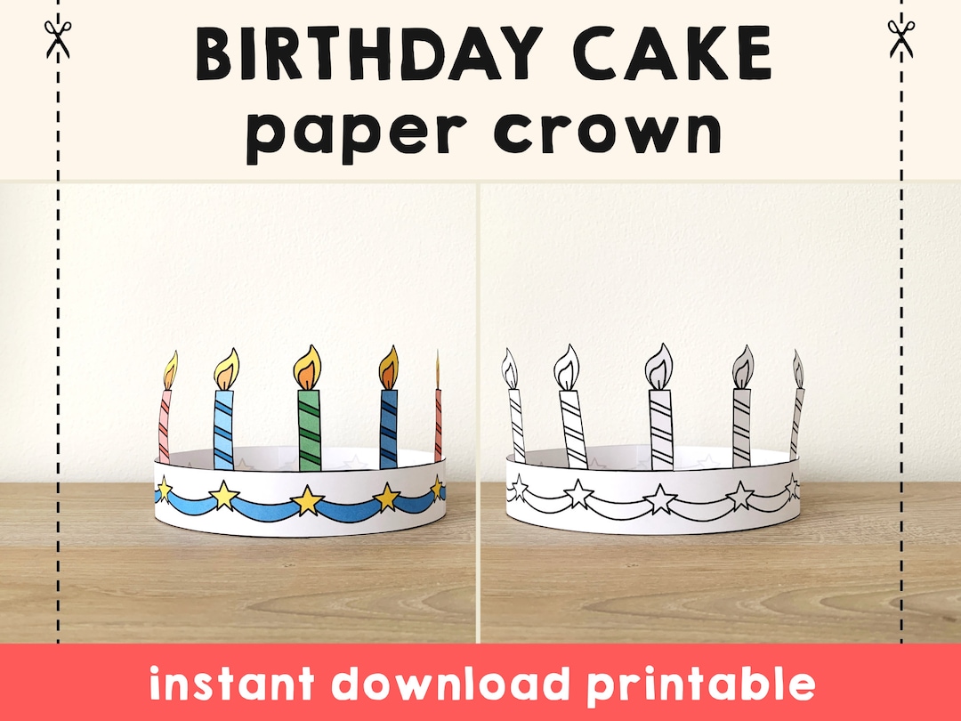 Birthday Paper Crown Party Coloring Printable Kids Craft Cake Candle ...