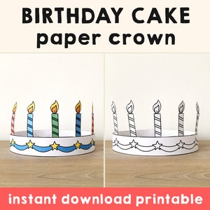 Birthday Paper Crown Party Coloring Printable Kids Craft Cake Candle ...