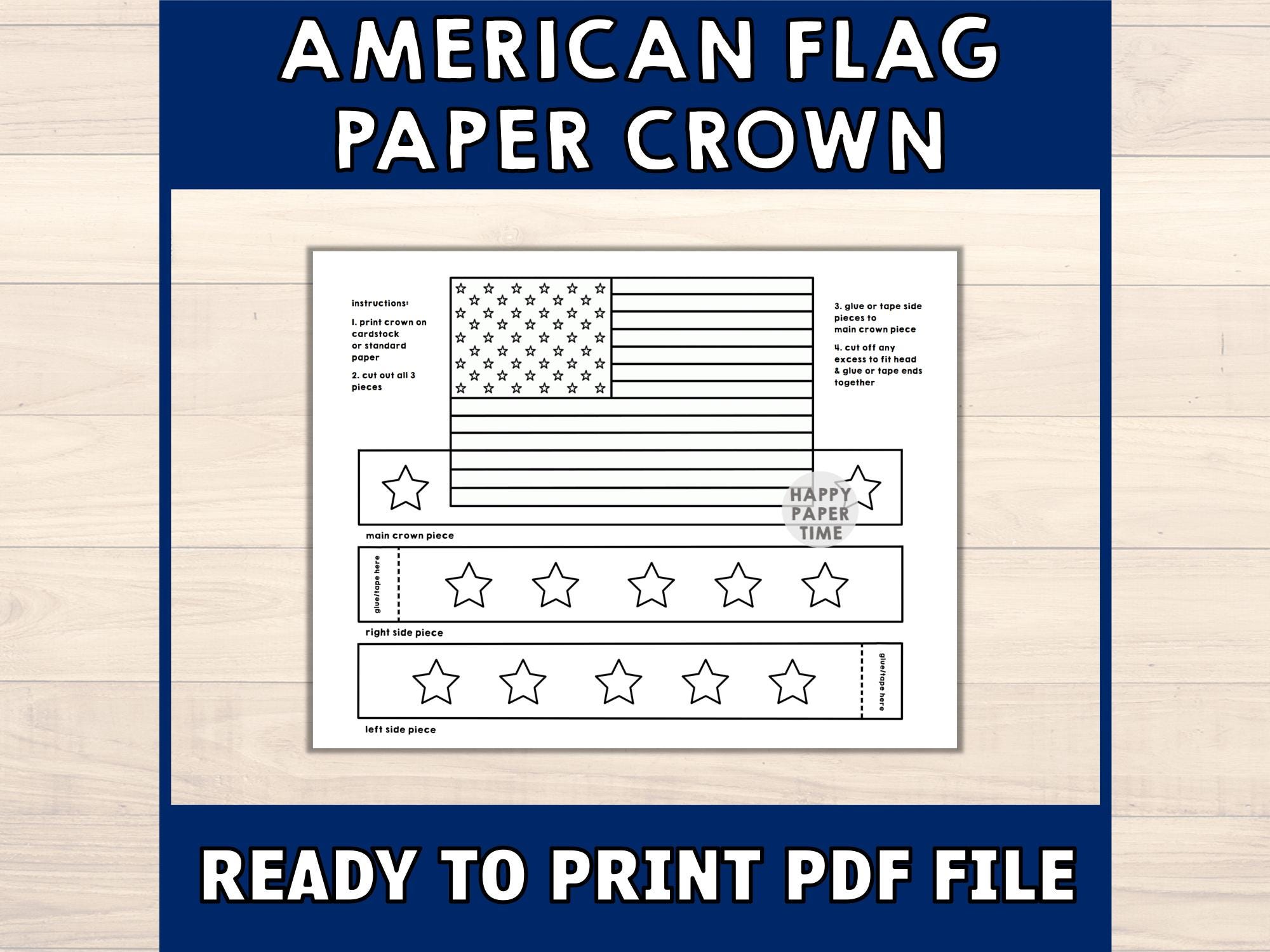 American Flag Paper Crown 4th of July Patriotic Headband Activity ...