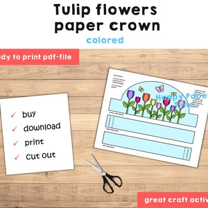 Tulips Flower Paper Crown Party Printable Kids Craft Spring Easter ...