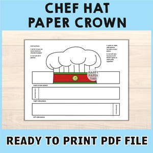 Chef Hat Cook Paper Crown Restaurant Party Printable Kids Craft ...