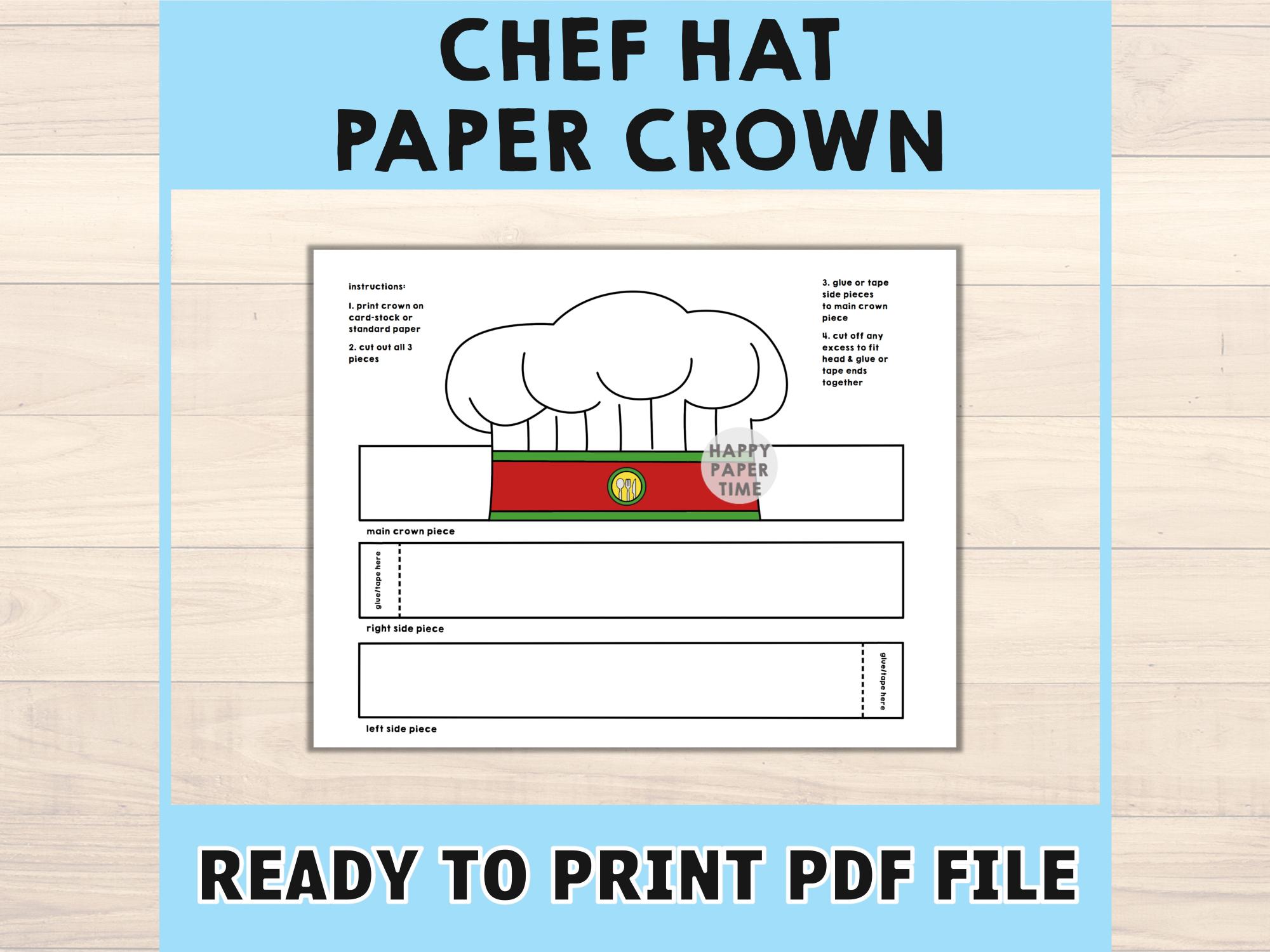 Chef Hat Cook Paper Crown Restaurant Party Printable Kids Craft ...