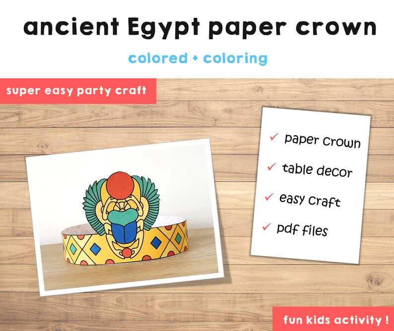 Ancient Egypt Scarab Paper Crown Princess Template Party Coloring ...