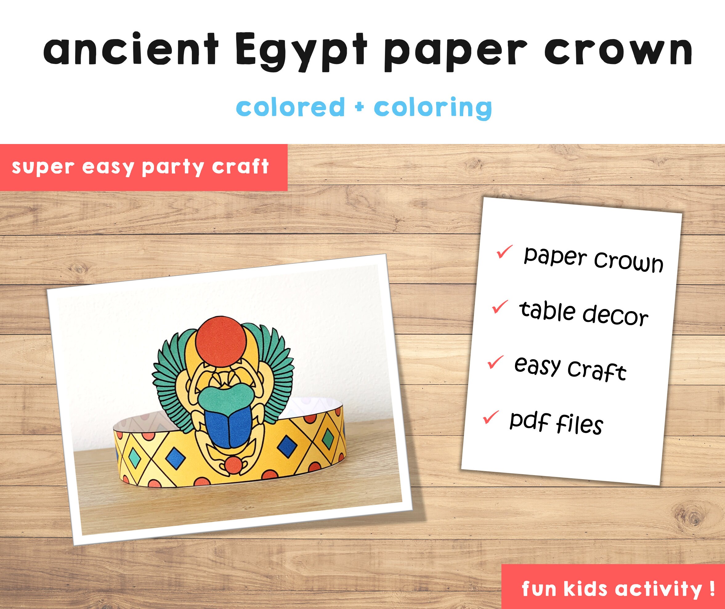 Ancient Egypt Scarab Paper Crown Princess Template Party - Etsy