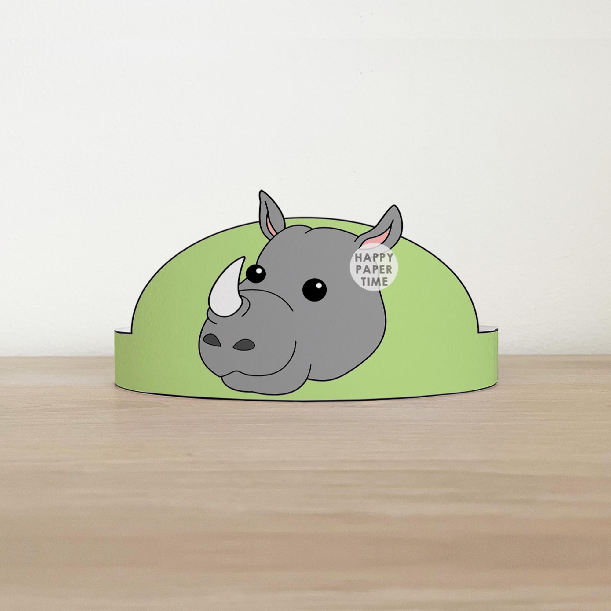 Rhino Paper Crown Party Coloring Printable Kids Craft Safari African ...