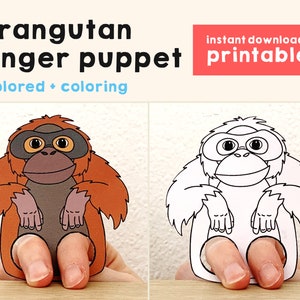 Orangutan Paper Craft Printable Asian Animal Finger Puppet - Etsy