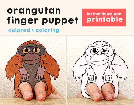 Orangutan Paper Craft Printable Asian Animal Finger Puppet | Etsy