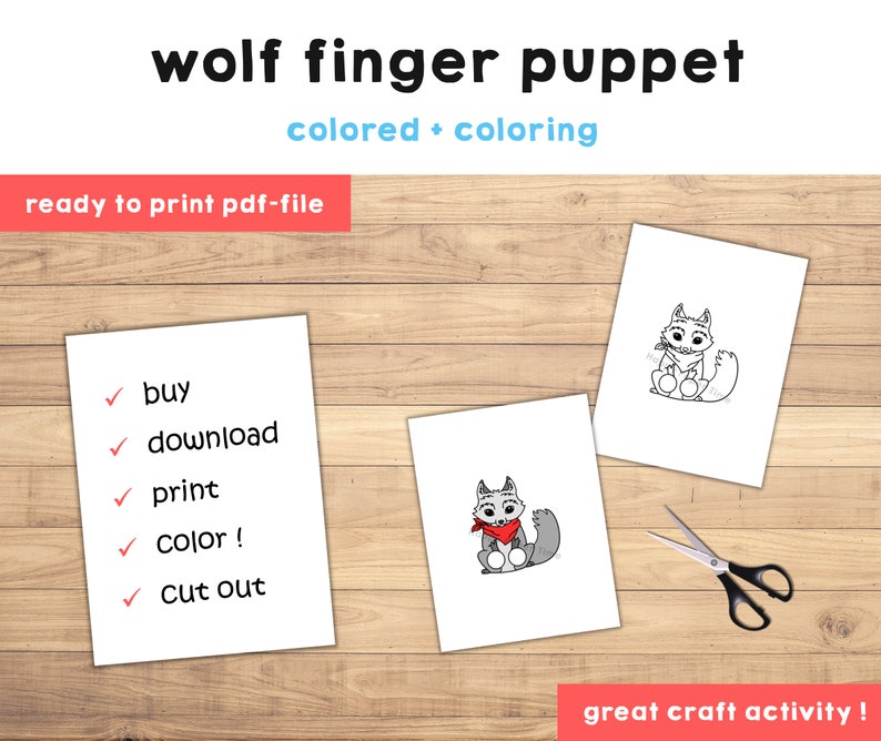 Wolf Paper Craft Printable Woodland Animal Finger Puppet Kids | Etsy