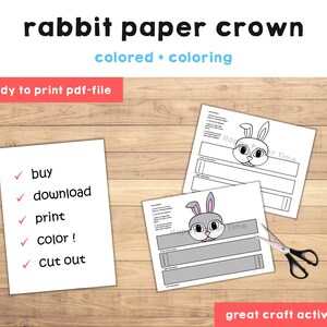 Rabbit Bunny Paper Crown Template Coloring Activity Printable Kids ...