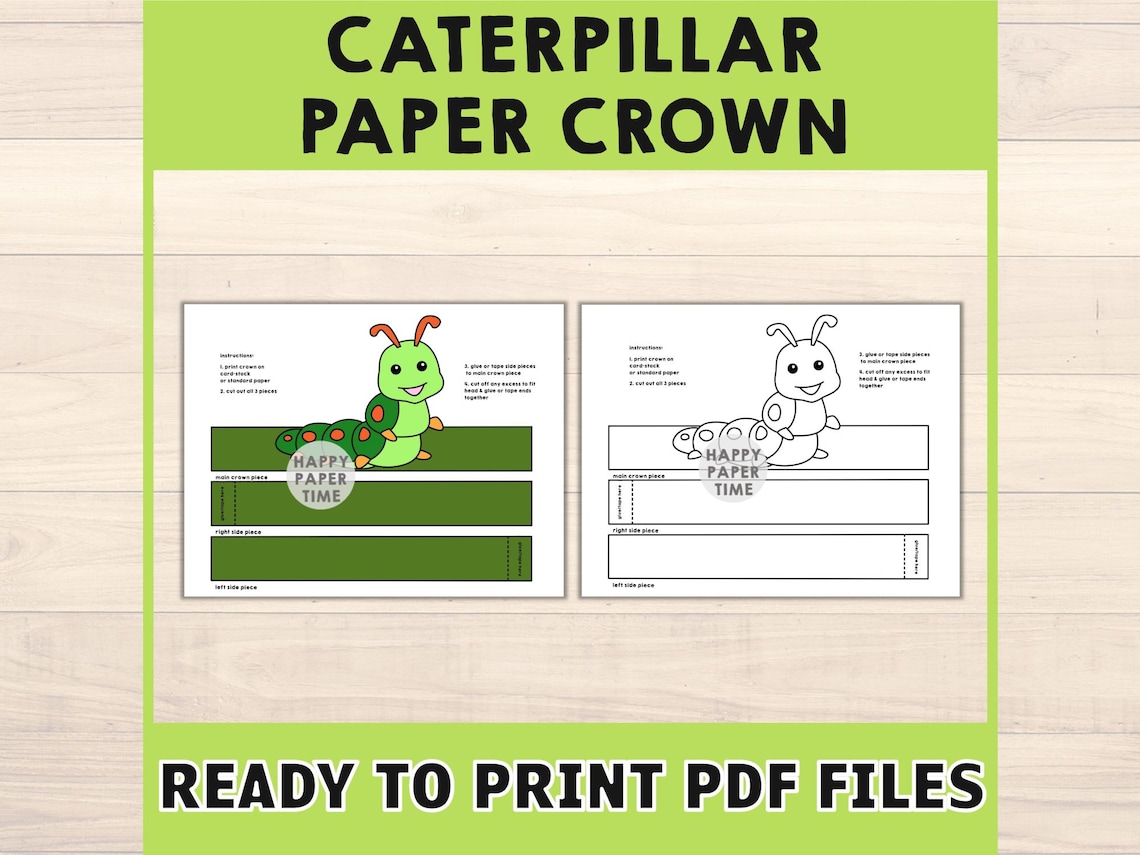 Caterpillar Paper Crown Headband Party Coloring Activity Printable Kids ...