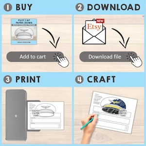 Pilot Cap Paper Crown Headband Airline Party Coloring Printable Kids ...