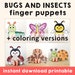 Bugs Insects Paper Craft Printable Finger Puppet Template Kids - Etsy