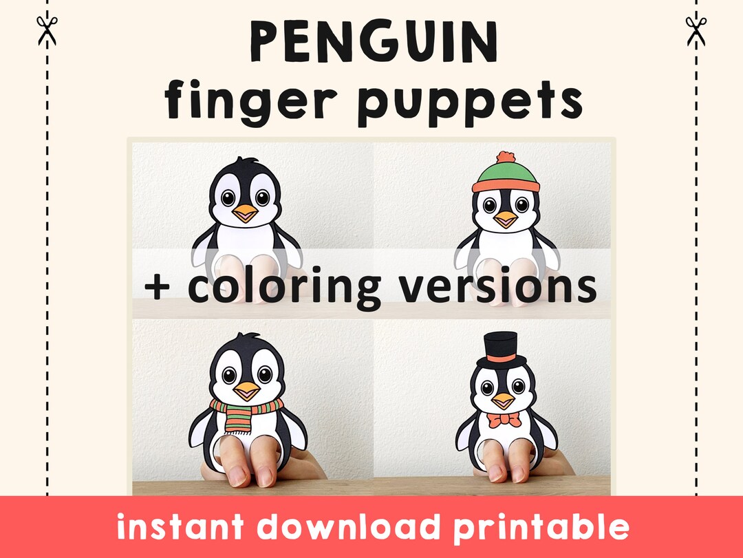 Penguin Puppet Paper Craft Printable Finger Puppet Kids Craft Animal ...