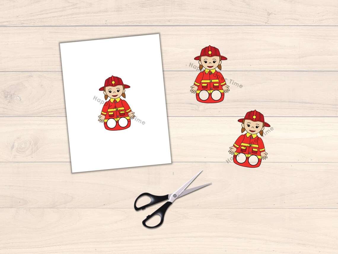 Firefighter Paper Craft Printable Community Helper Finger - Etsy