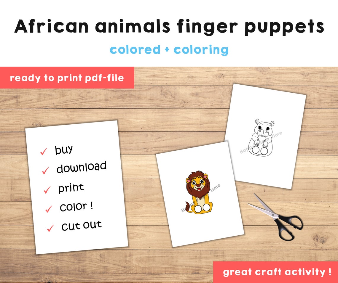 African Animal Paper Craft Printable Finger Puppet Template - Etsy