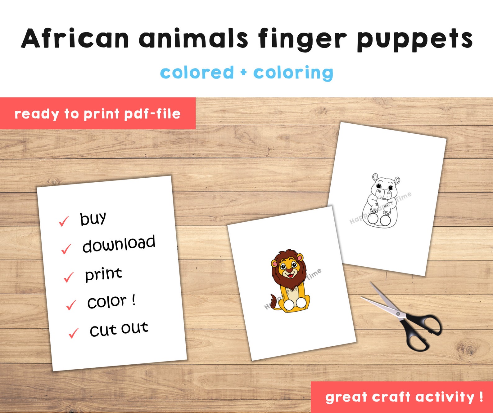 African Animal Paper Craft Printable Finger Puppet Template - Etsy