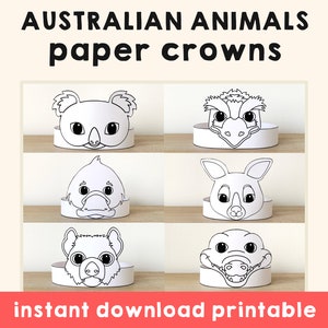Australian Animal Paper Crowns Safari Koala Kangaroo Crocodile Emu ...