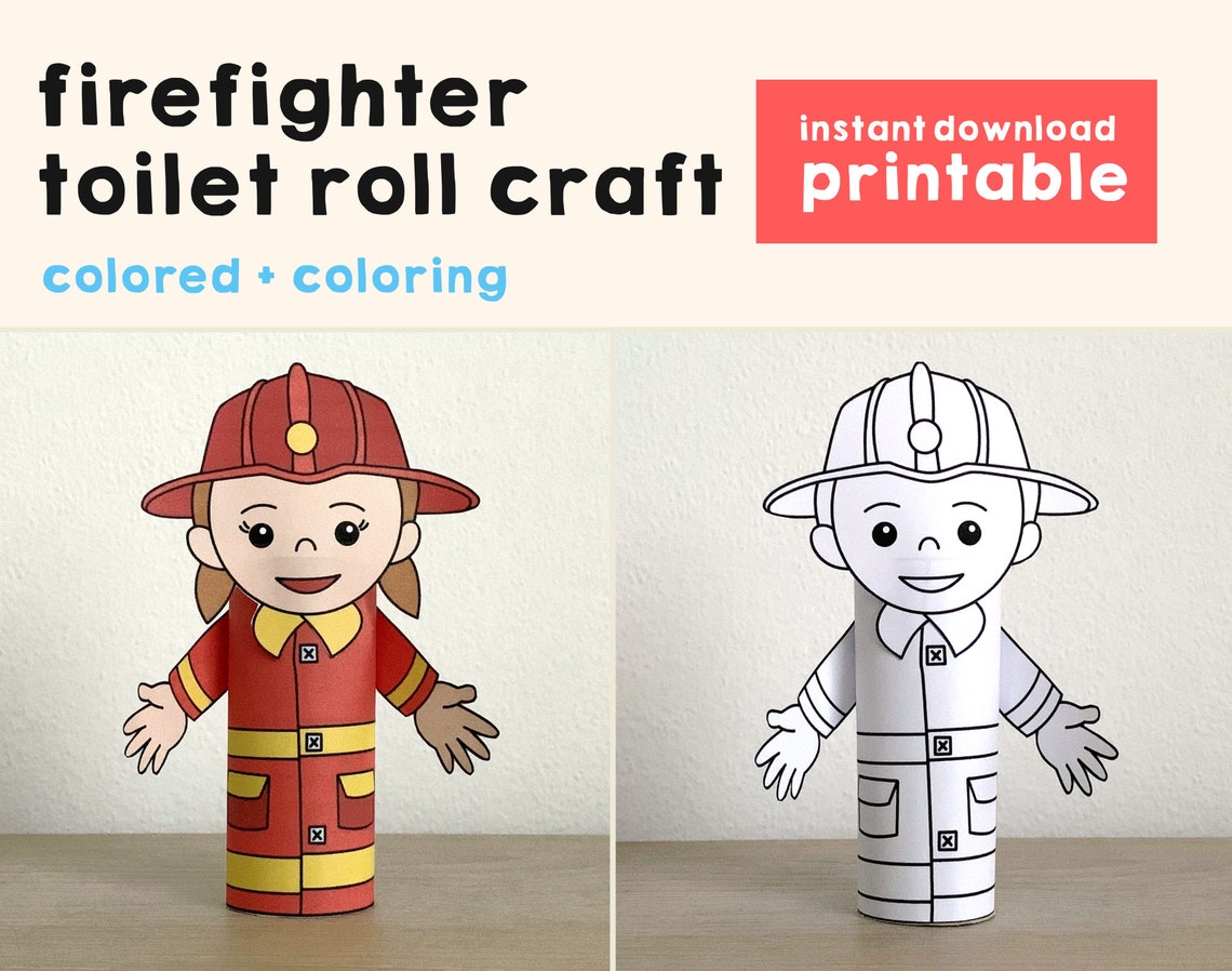 Firefighter Toilet Paper Roll Craft Fireman Party Coloring - Etsy