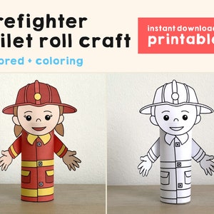 Firefighter Toilet Paper Roll Craft Fireman Party Coloring - Etsy