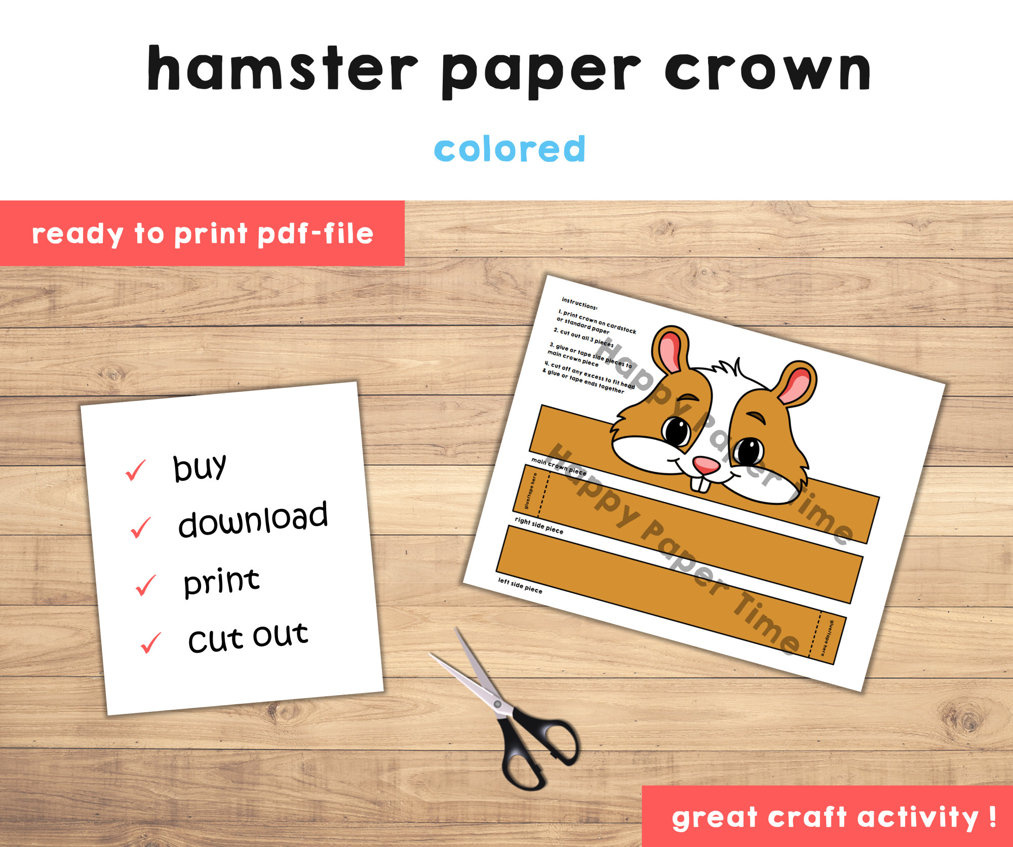 Hamster Paper Crown Headband Pet Animal Printable Kids Craft Rodent ...