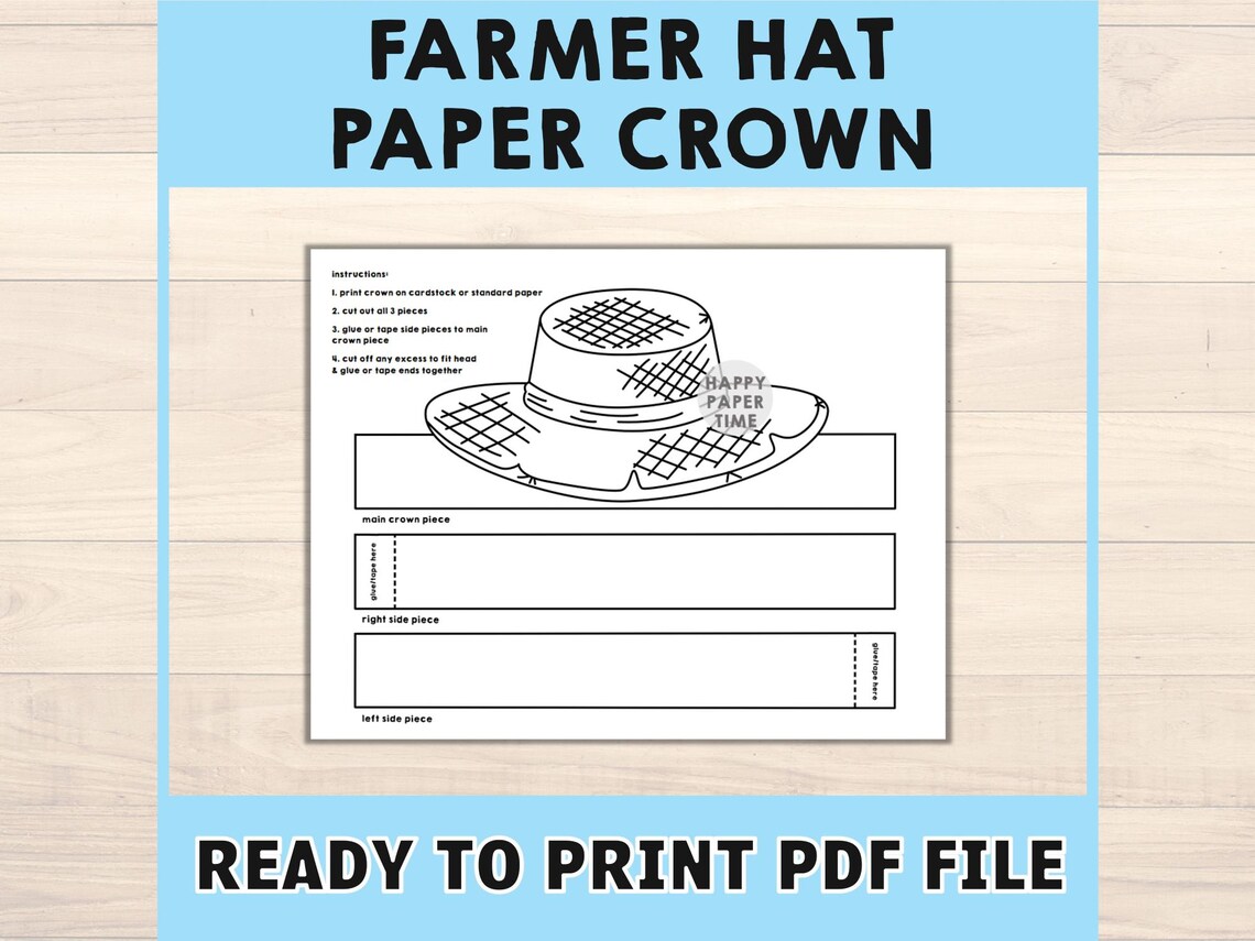 Farmer Straw Hat Gardener Paper Crown Party Coloring Printable Kids ...
