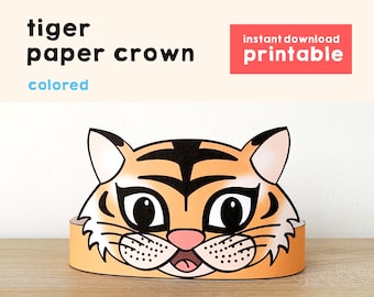 Tiger Paper Crown - Printable, Crown Template, Animal Headband, Animal ...