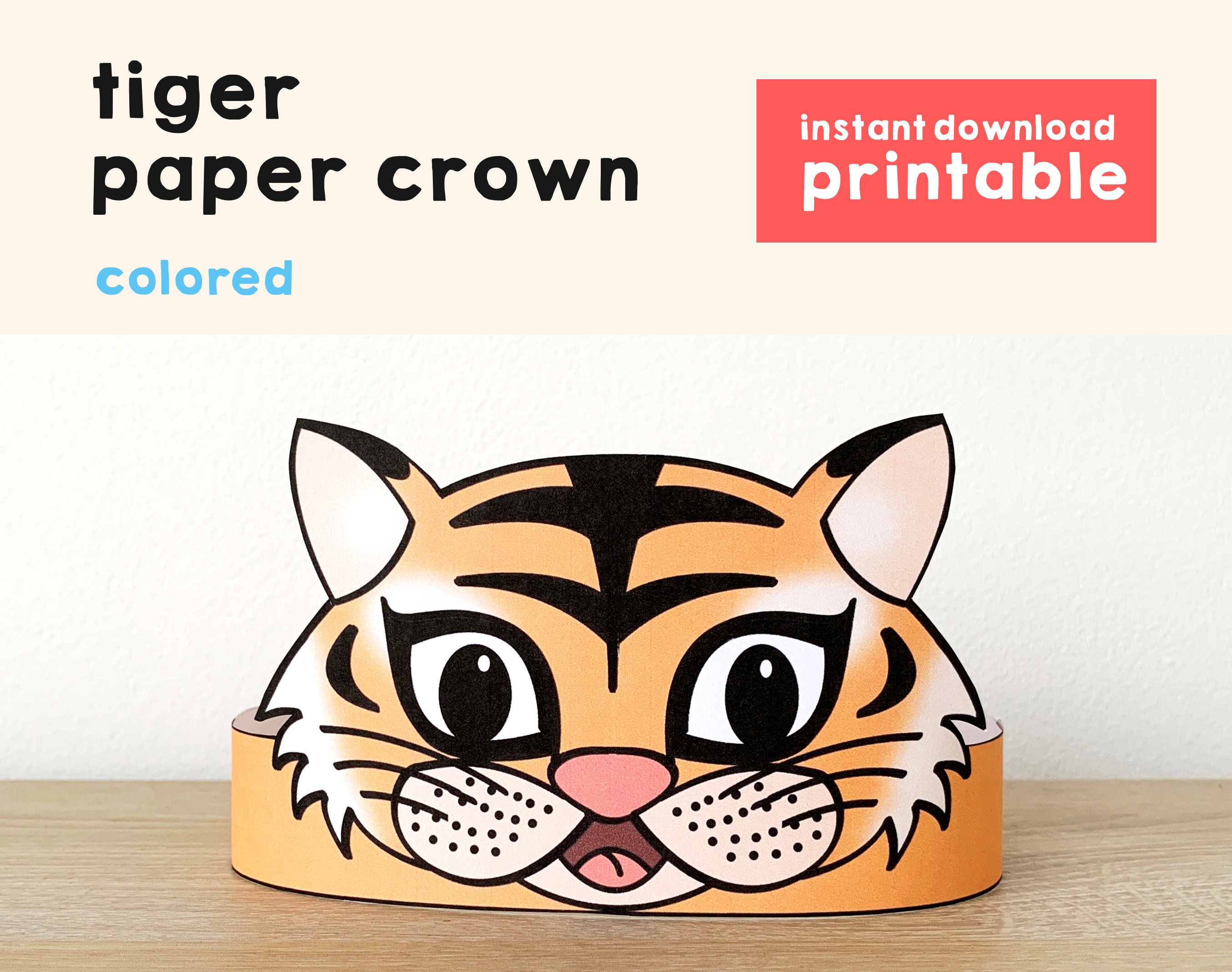 Tiger Paper Crown Party Printable Kids Craft Tiger Birthday - Etsy
