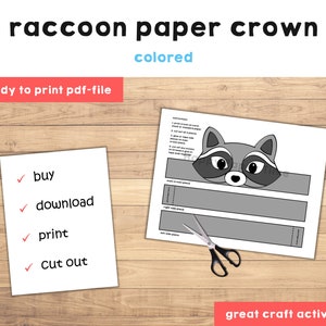 Raccoon Paper Crown Activity Printable Kids Craft Woodland Forest ...