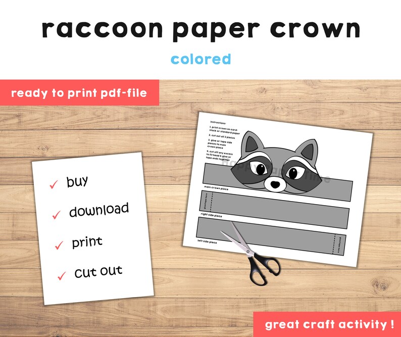 Raccoon Paper Crown Activity Printable Kids Craft Woodland - Etsy