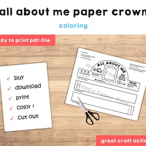 All About Me Paper Crown Back to School Hat Headband Coloring Printable ...
