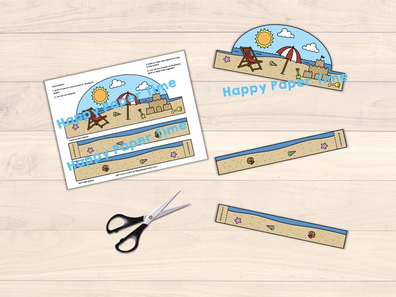 Beach Paper Crowns Summer Spring Printable Kids Craft Birthday Party ...