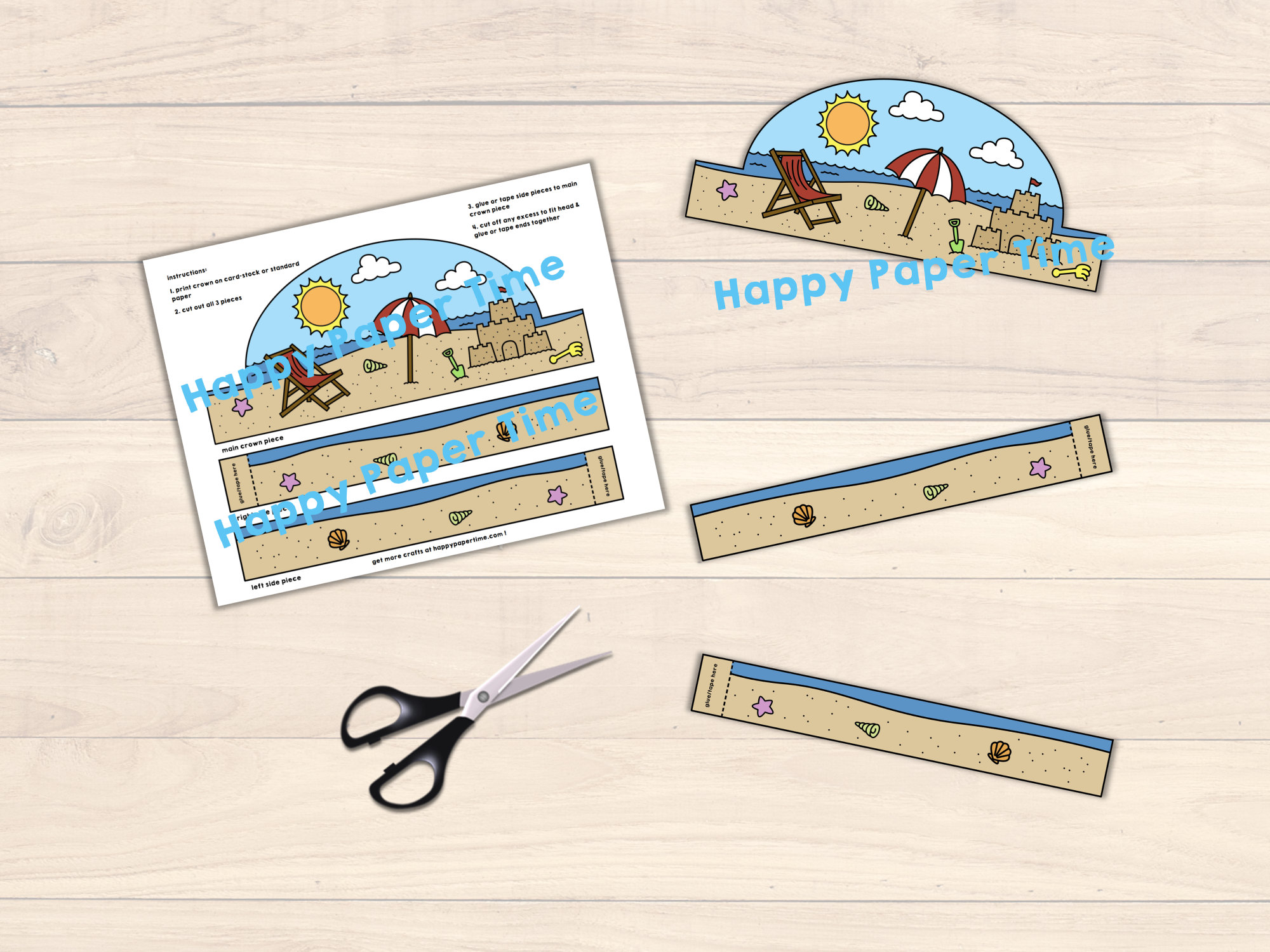 Beach Paper Crowns Summer Spring Printable Kids Craft Birthday Party ...