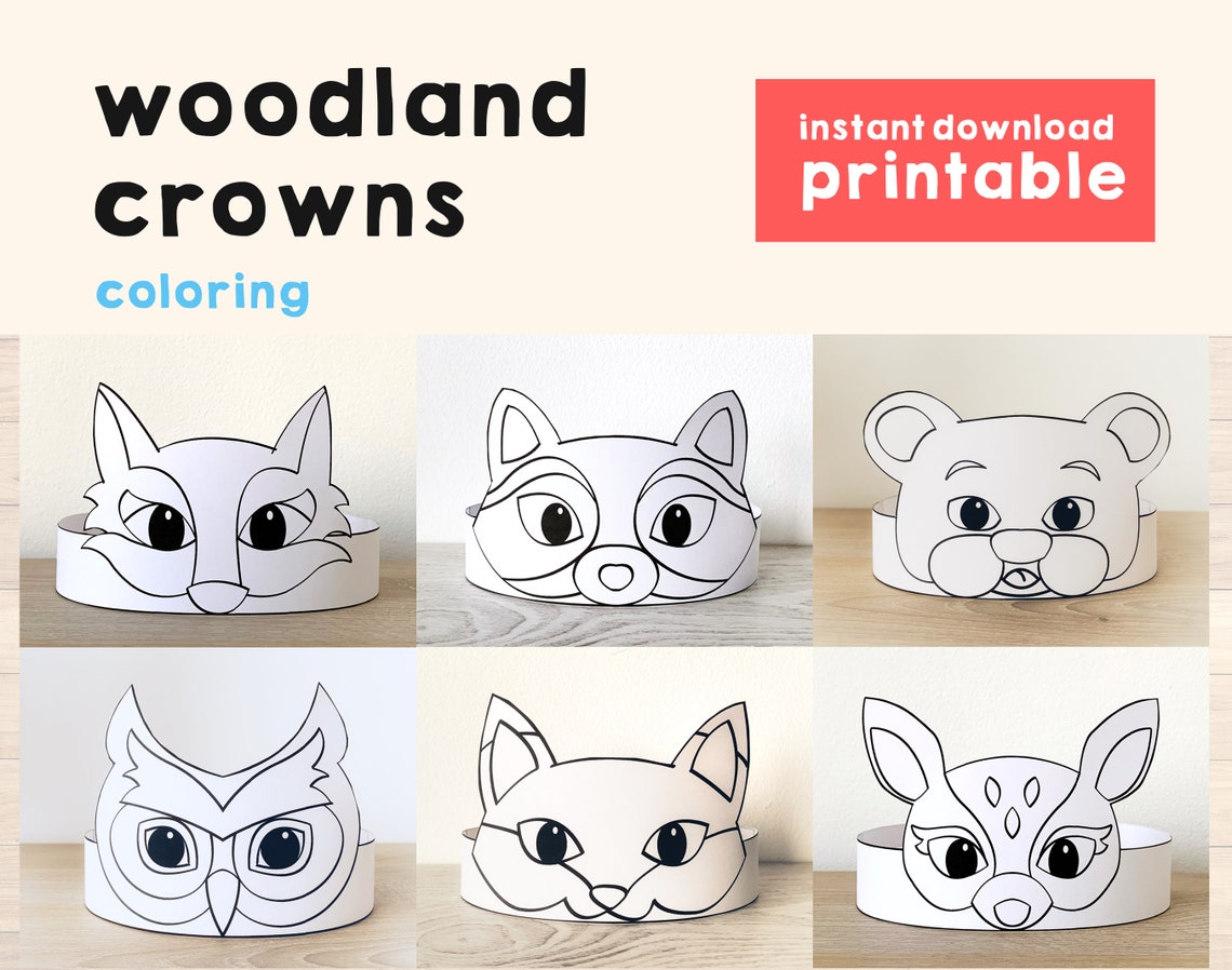 Woodland Animals Paper Crowns Activity Printable Kids Craft - Etsy