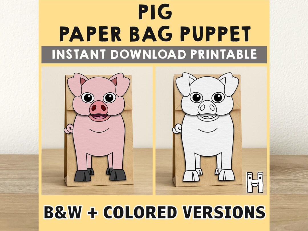 Pig Paper Bag Puppet Printable Farm Animal Craft Activity Cut Paste ...