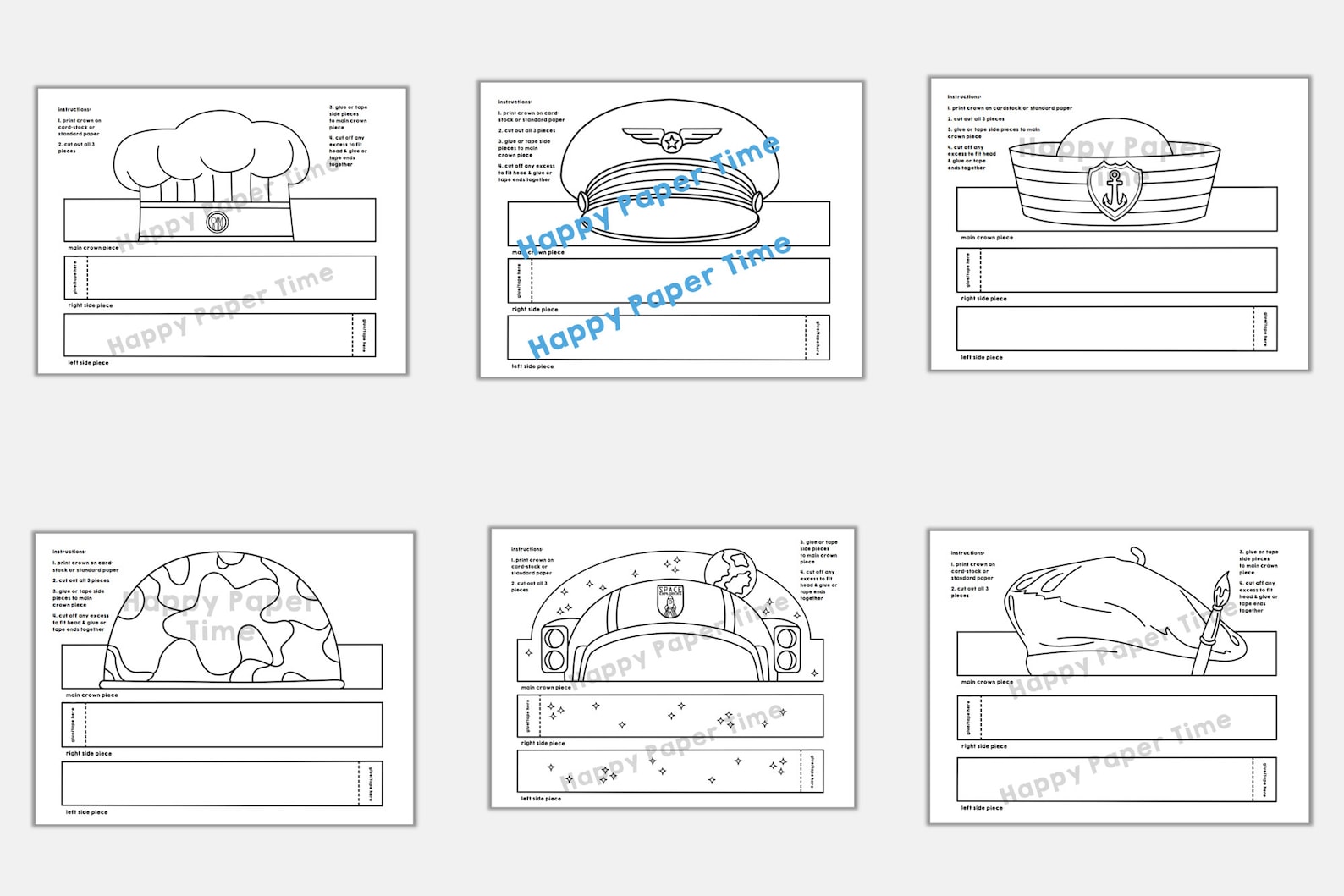 Community Helpers Paper Crowns Astronaut Pilot Chef Sailor Soldier ...