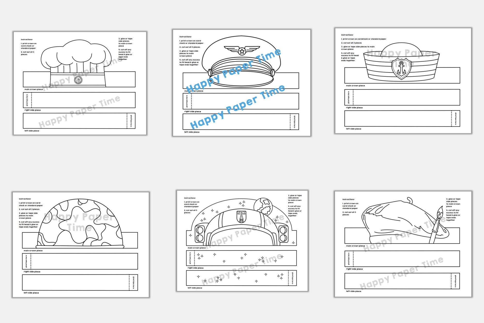 Community Helpers Paper Crowns Astronaut Pilot Chef Sailor - Etsy