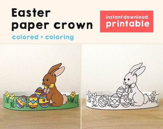 Easter Bunny Hat Paper Crown Coloring Headband Easter Cut Out - Etsy