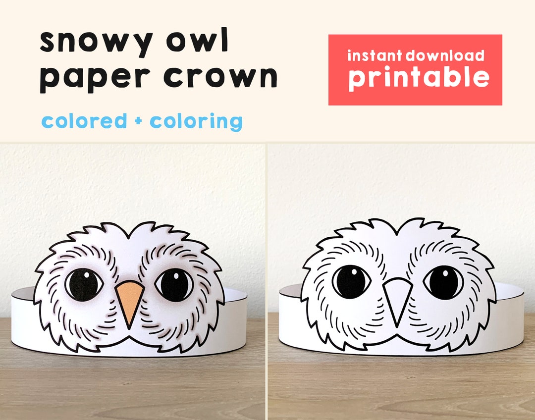Snowy Owl Paper Crown Party Coloring Paper Hat Printable Kids - Etsy