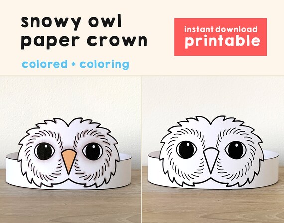 Snowy Owl Paper Crown Party Coloring Paper Hat Printable Kids - Etsy