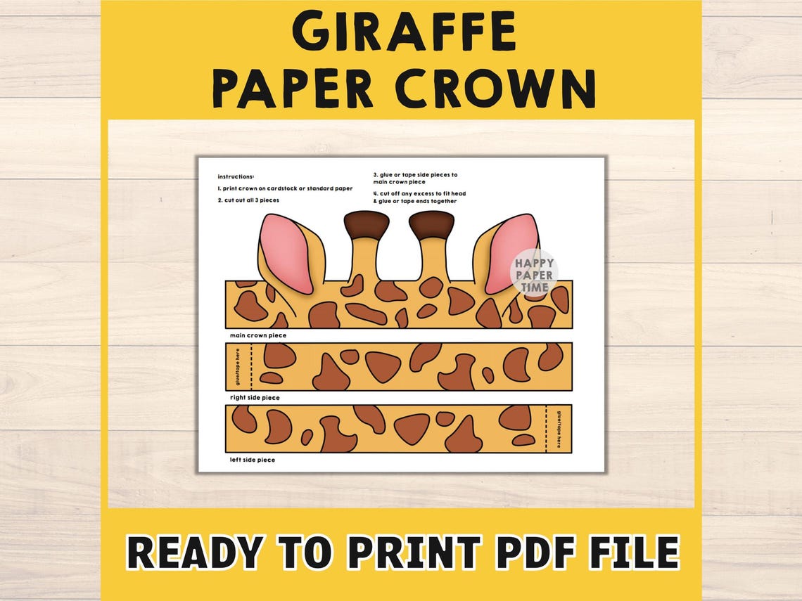 Giraffe Ears Paper Crown Party Coloring Printable Kids Craft Safari ...