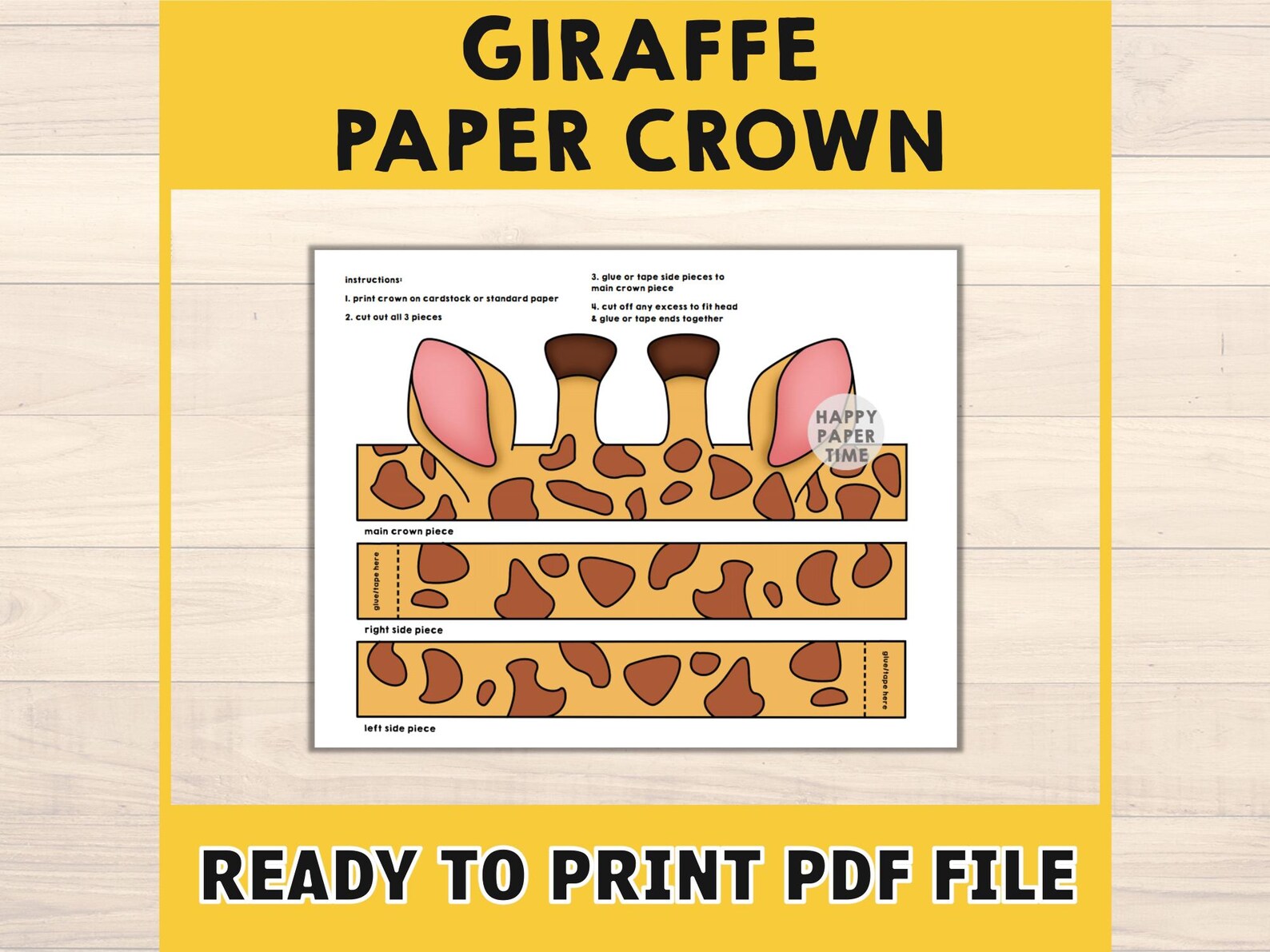 Giraffe Ears Paper Crown Party Coloring Printable Kids Craft Safari ...