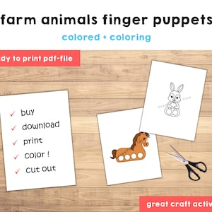 Farm Animal Paper Craft Printable Finger Puppet Template Kids Craft ...