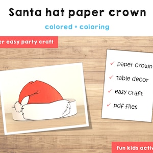 Santa Paper Crown Hat Christmas Winter Holiday Party Coloring Printable ...
