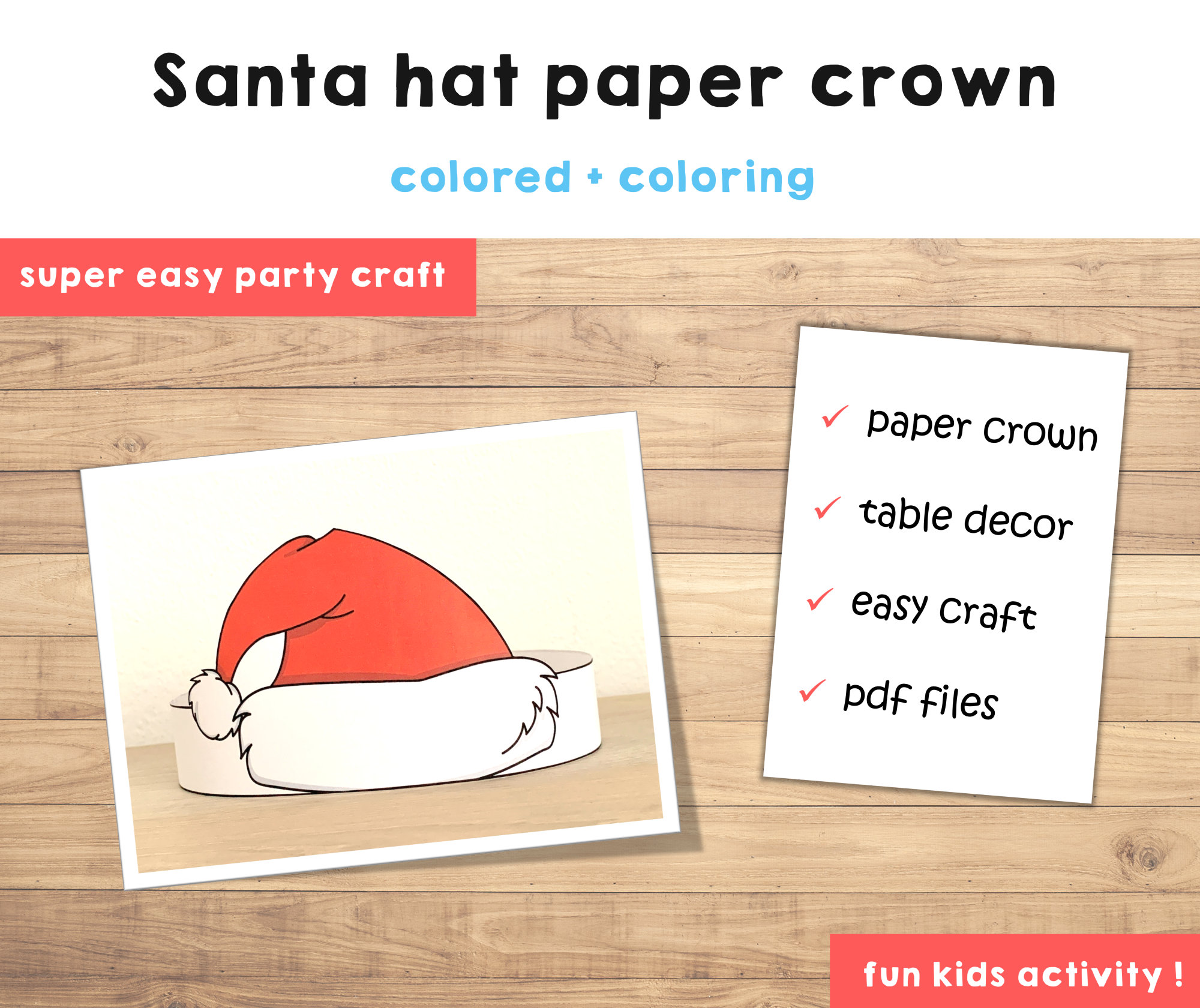 Santa Paper Crown Hat Christmas Winter Holiday Party Coloring Printable ...