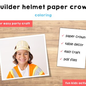 Construction Worker Builder Helmet Paper Crown Party Coloring Printable ...