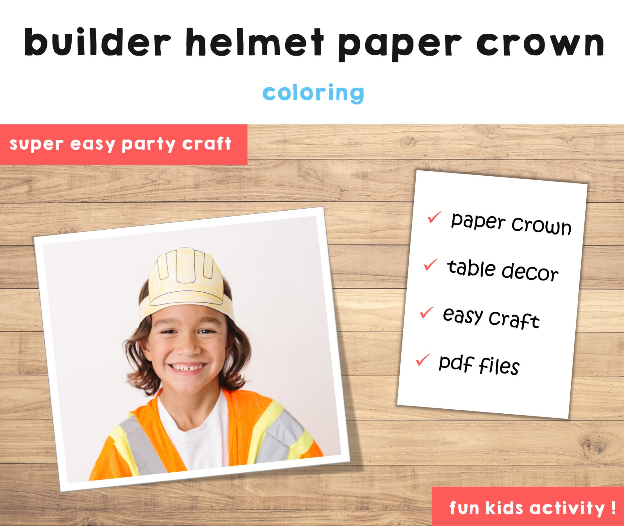 Construction Worker Builder Helmet Paper Crown Party Coloring - Etsy