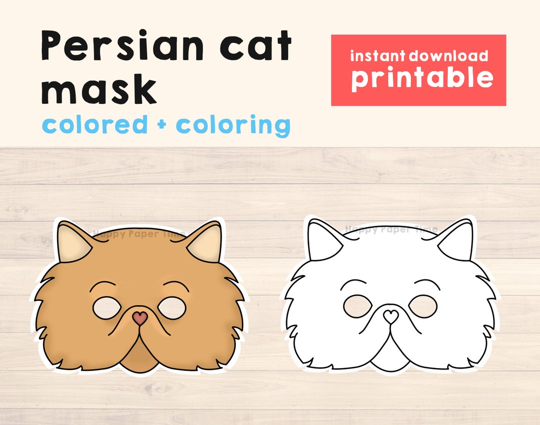Persian Cat Mask Animal Mask Party Favor Printable Cat Kitten Pussy ...